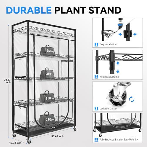 JESLED 3FT Indoor Greenhouse: LED Grow Light, Timer & Plant Stand ...